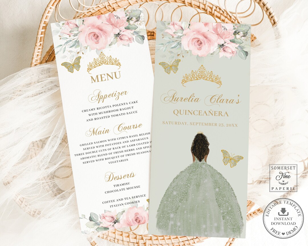 EDITABLE Blush Pink Floral Gold Sage Green Dress Brown Princess ...