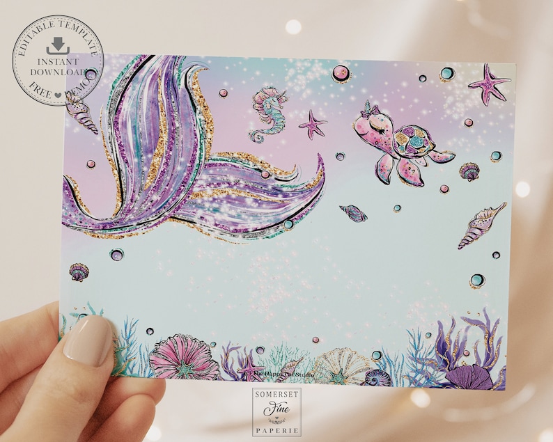 EDITABLE TEMPLATE Mermaid Thank You Note Printable | Etsy
