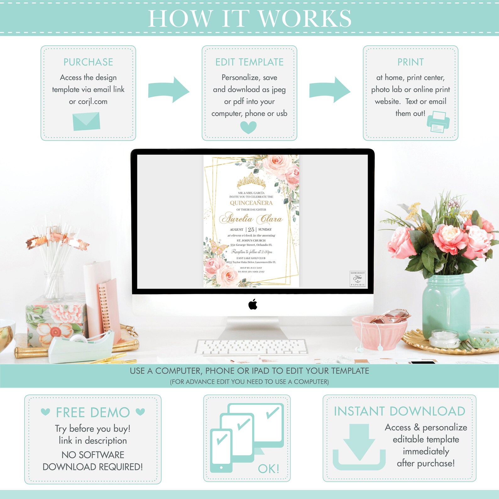 Blush Pink Floral Princess Dress Table Number EDITABLE TEMPLATE Silver ...