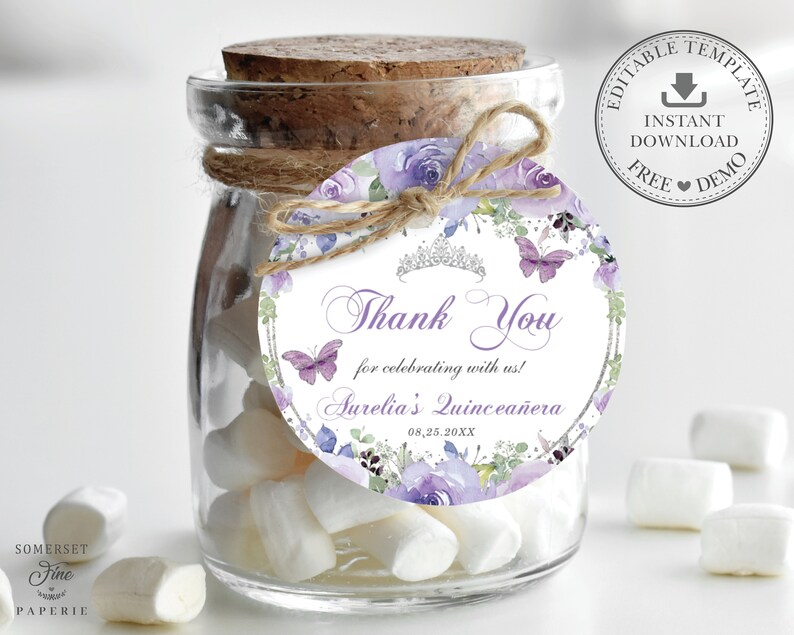 EDITABLE TEMPLATE 2 Round Favor Label Purple Lilac - Etsy