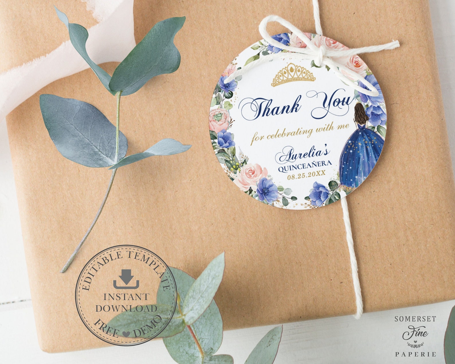 EDITABLE TEMPLATE 2 Circle Favor Label Royal Blue Blush - Etsy