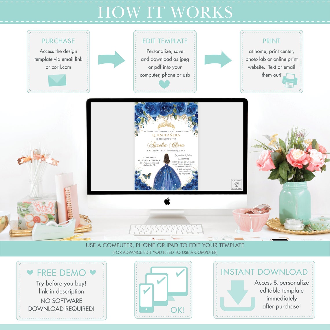 EDITABLE TEMPLATE 2 Circle Favor Label Royal Blue - Etsy