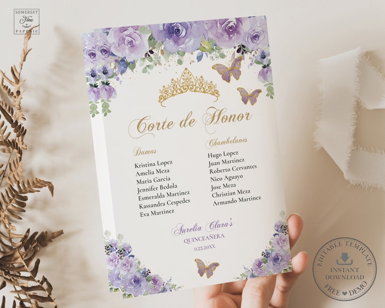Purple Lilac Floral Gold Butterflies Quinceañera Program - Etsy