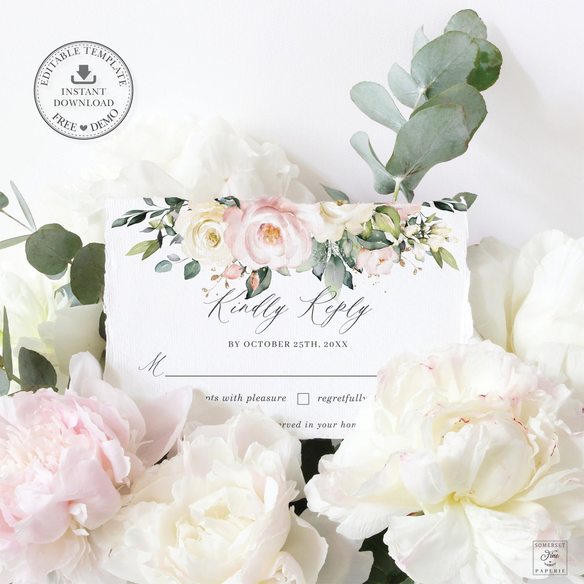RSVP Card INSTANT Download Rustic Soft Ivory White Blush - Etsy Australia