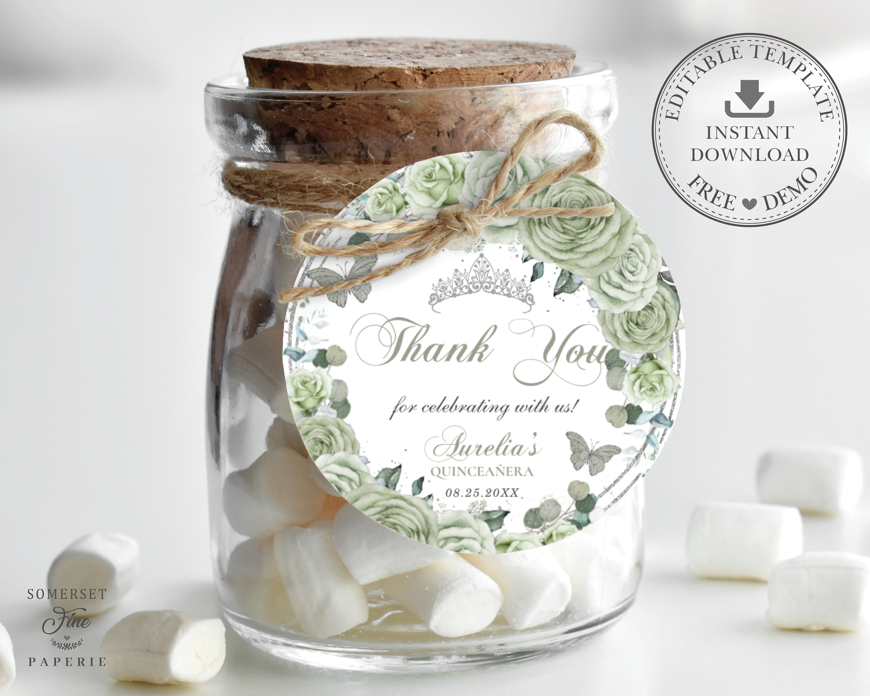 EDITABLE TEMPLATE 2 Circle Favor Label Sage Green - Etsy Australia