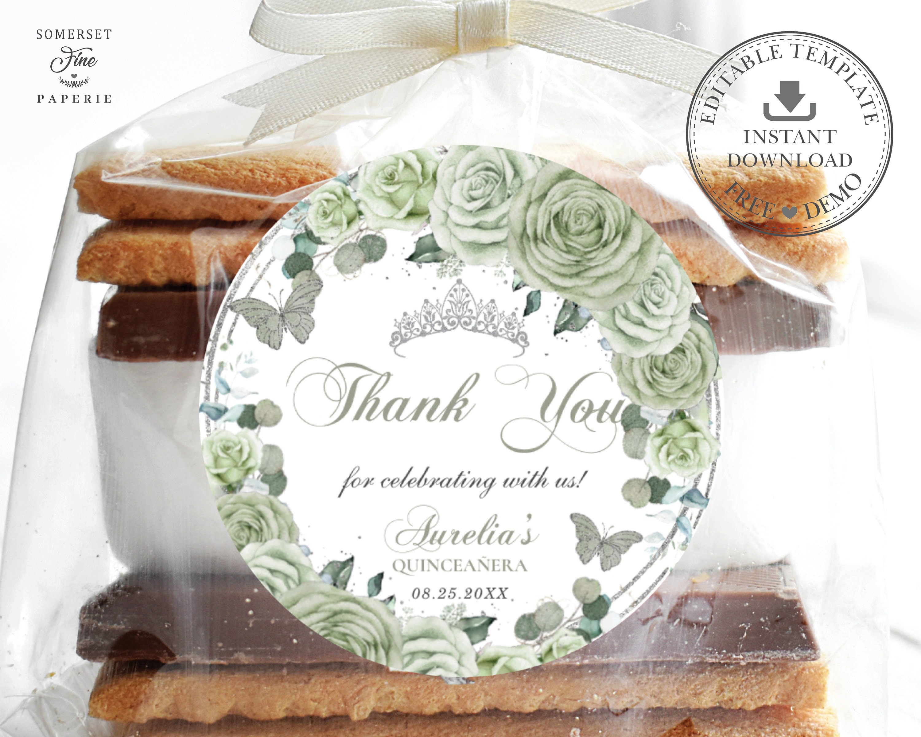 EDITABLE TEMPLATE 2 Circle Favor Label Sage Green - Etsy Australia