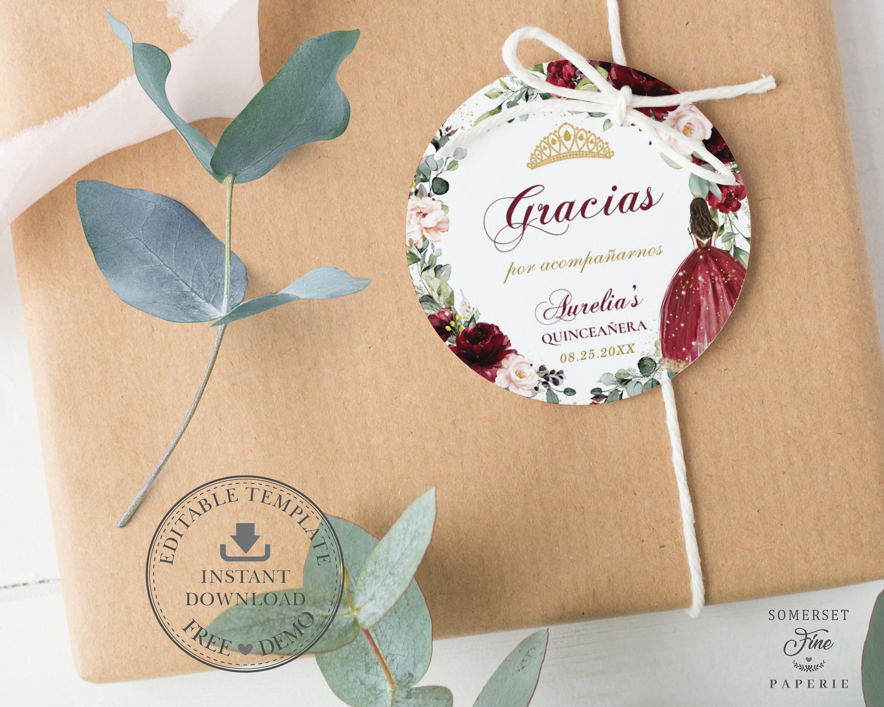 EDITABLE TEMPLATE 2 Circle Favor Label Burgundy Blush - Etsy