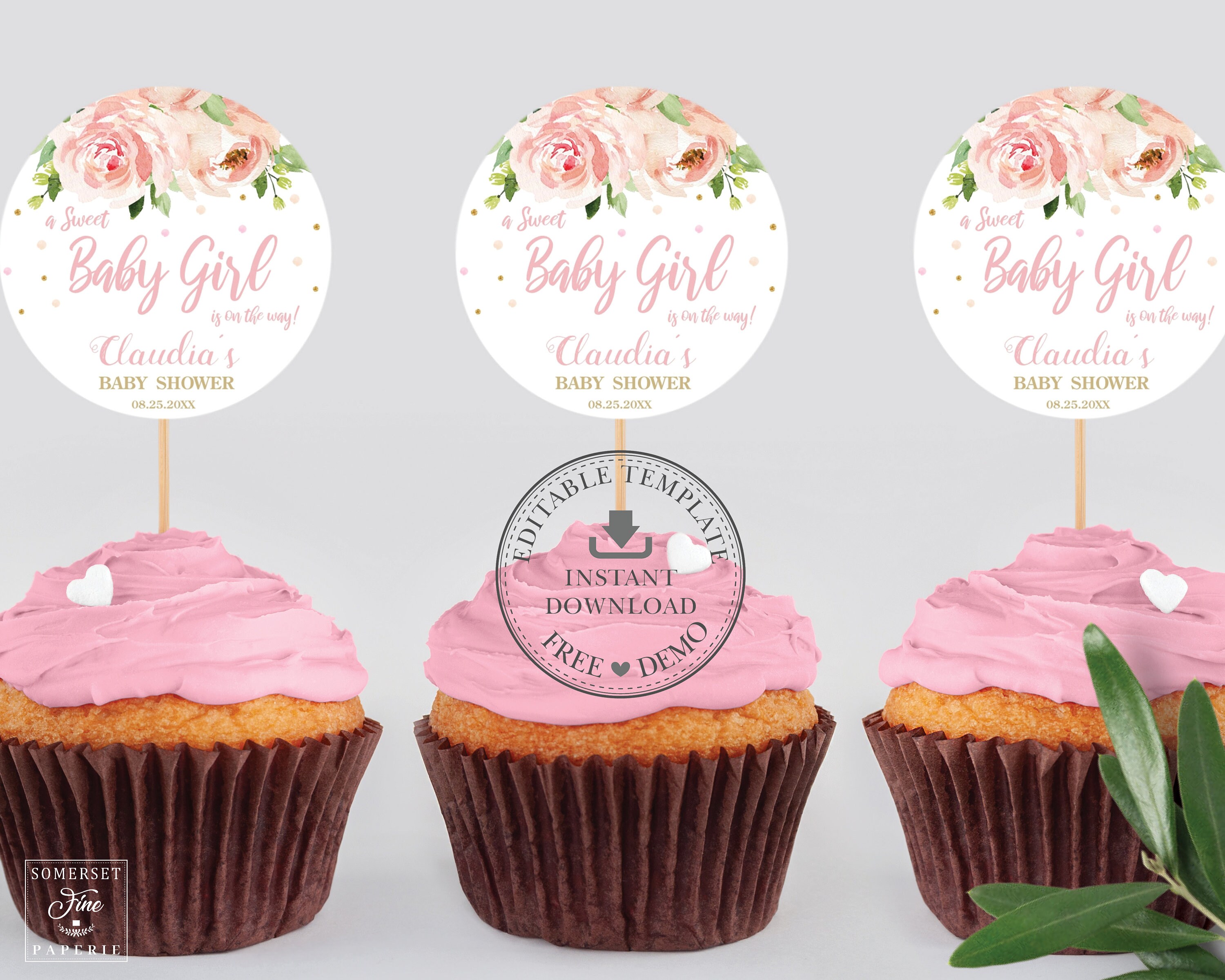 Blush Pink Floral 2 Inches Circle Round Label, EDITABLE TEMPLATE, Chic ...