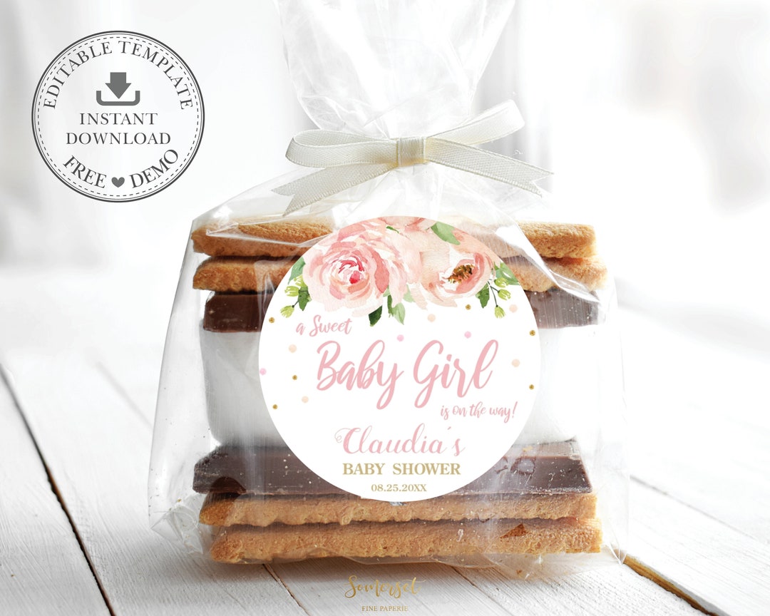 Blush Pink Floral 2 Inches Circle Round Label, EDITABLE TEMPLATE, Chic ...