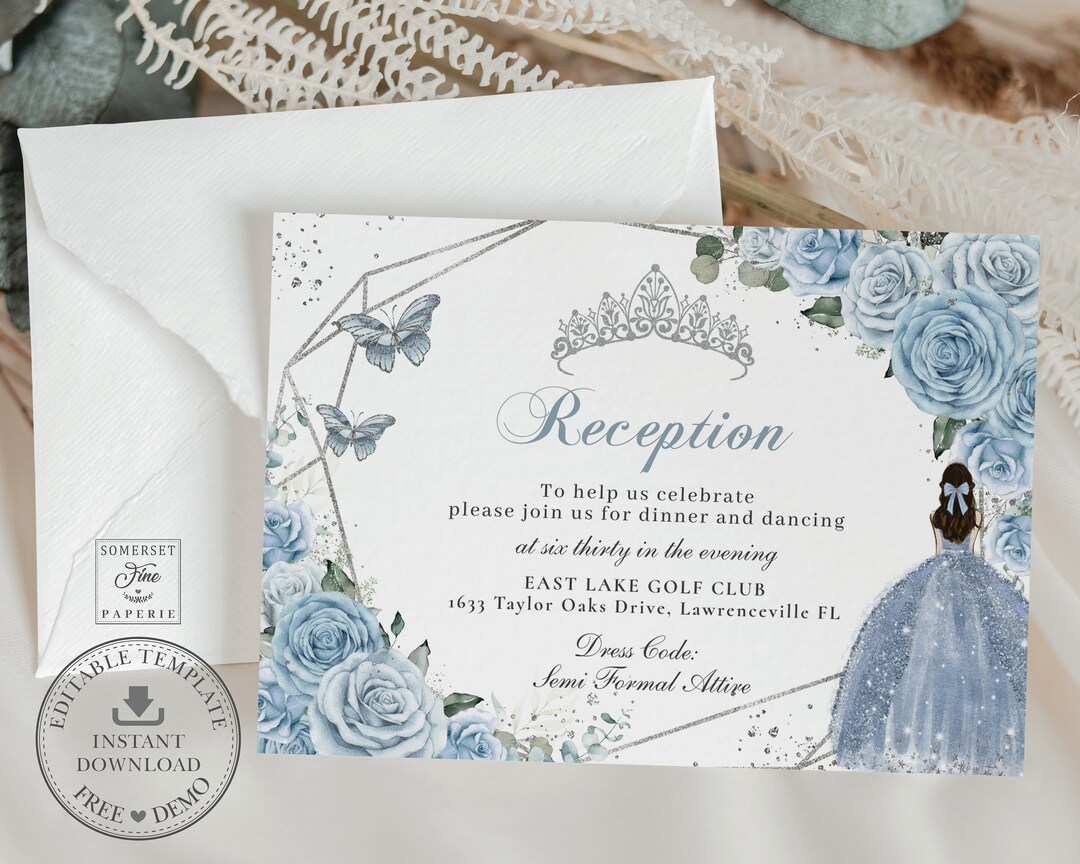 Baby Blue Floral Princess Gown Silver Quinceañera Details Reception ...