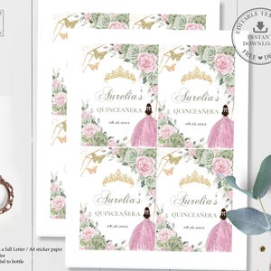 EDITABLE TEMPLATE Wine Bottle Labels, Sage Green Pink Floral Princess ...