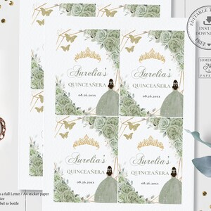 EDITABLE TEMPLATE Wine Bottle Labels, Sage Green Floral Roses ...
