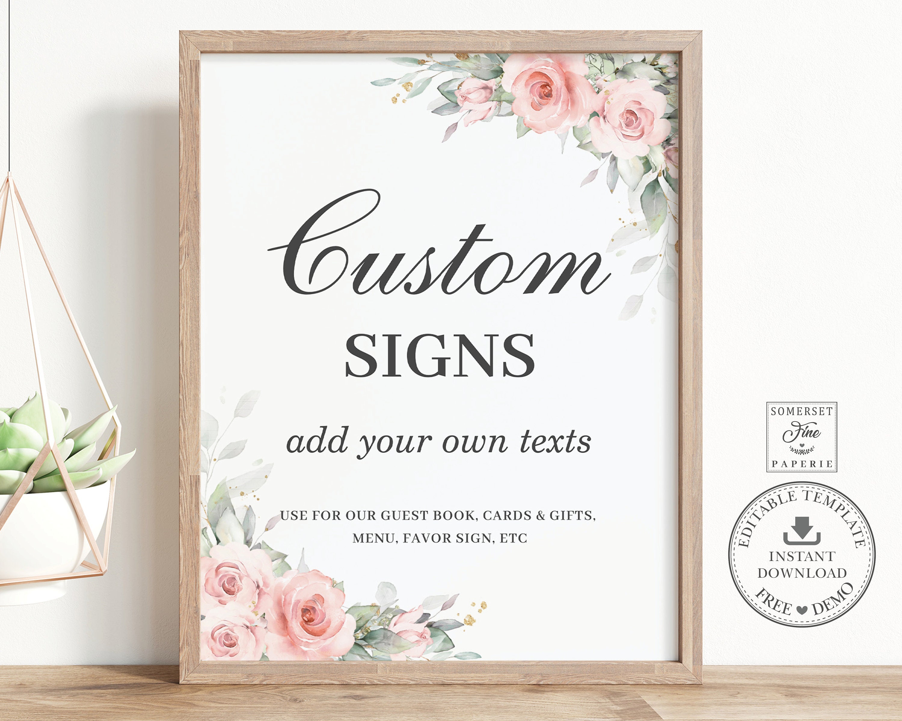 EDITABLE Blush Floral Sage Green Greenery Wedding Table Top Signs ...