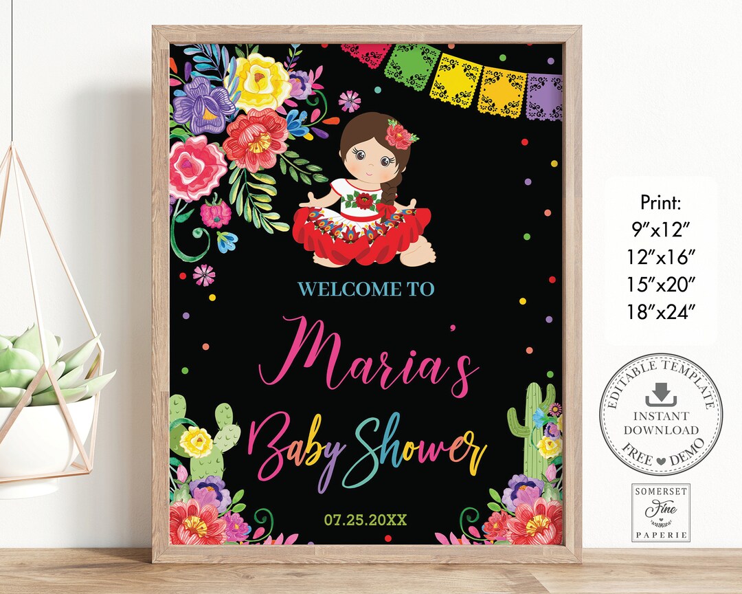 Mexican Floral Señorita Girl Baby Shower Birthday Welcome Sign ...