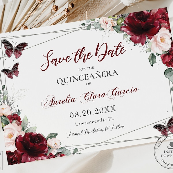 Quinceanera Save the Date Burgundy - Etsy