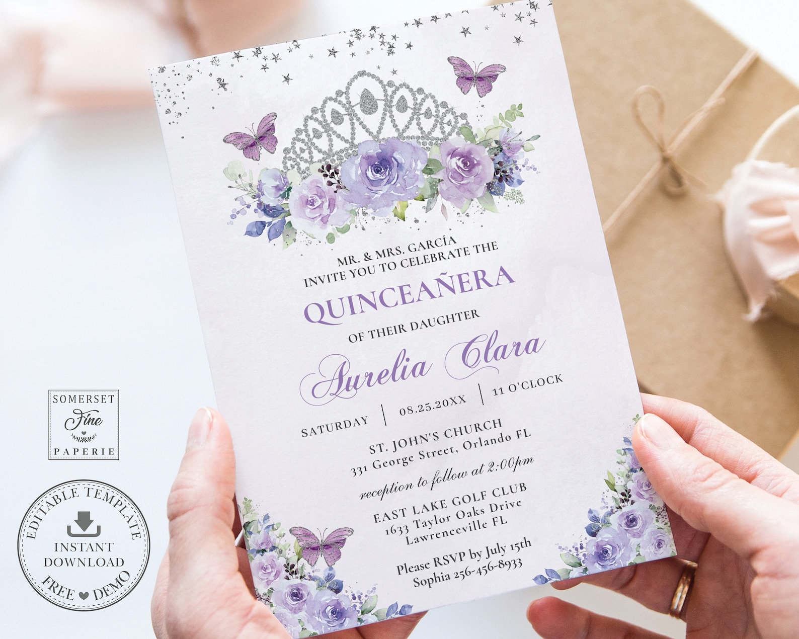 Purple Lilac Floral Quinceañera Invitation INSTANT DOWNLOAD - Etsy