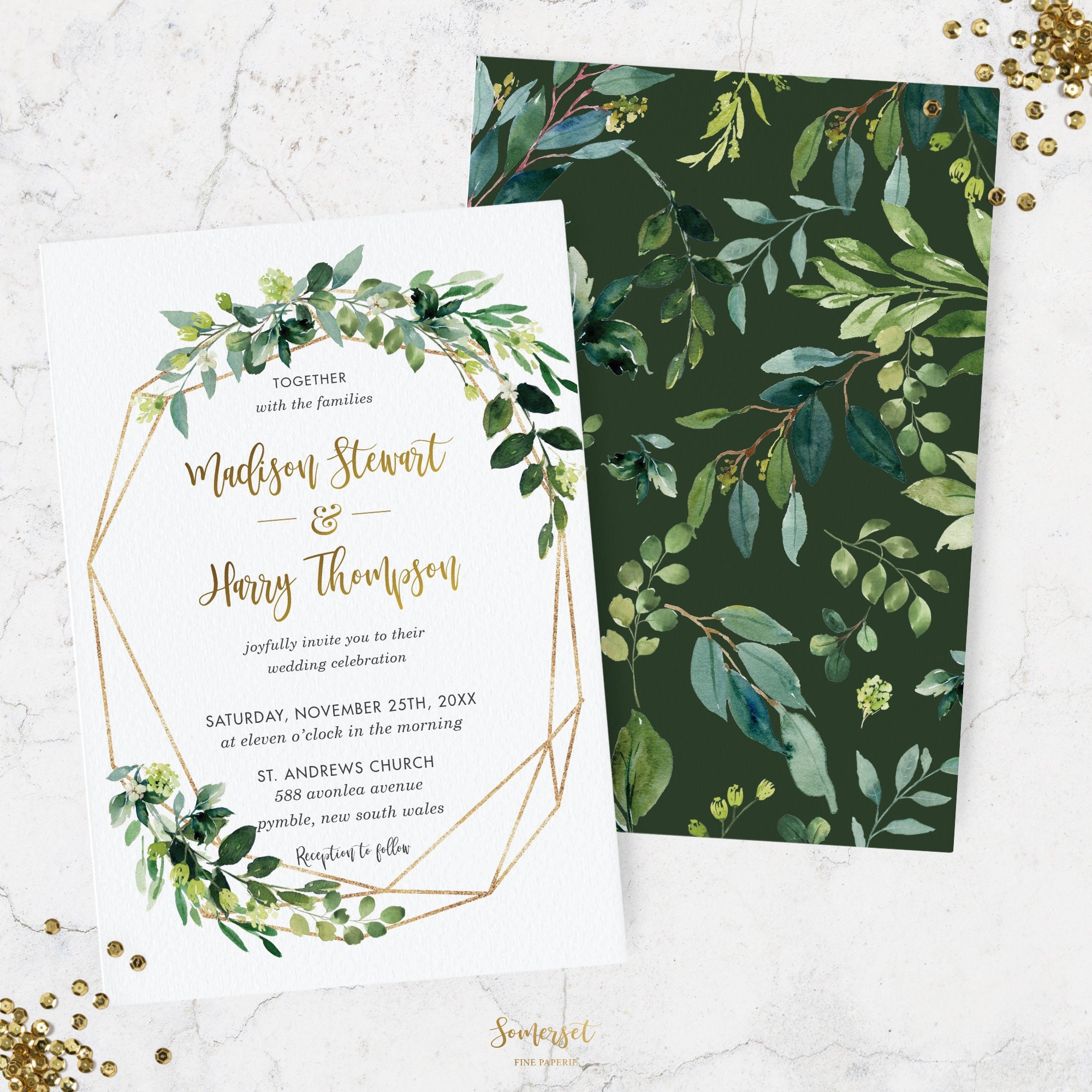 Greenery Wedding Invitation INSTANT DOWNLOAD DIY Editable - Etsy