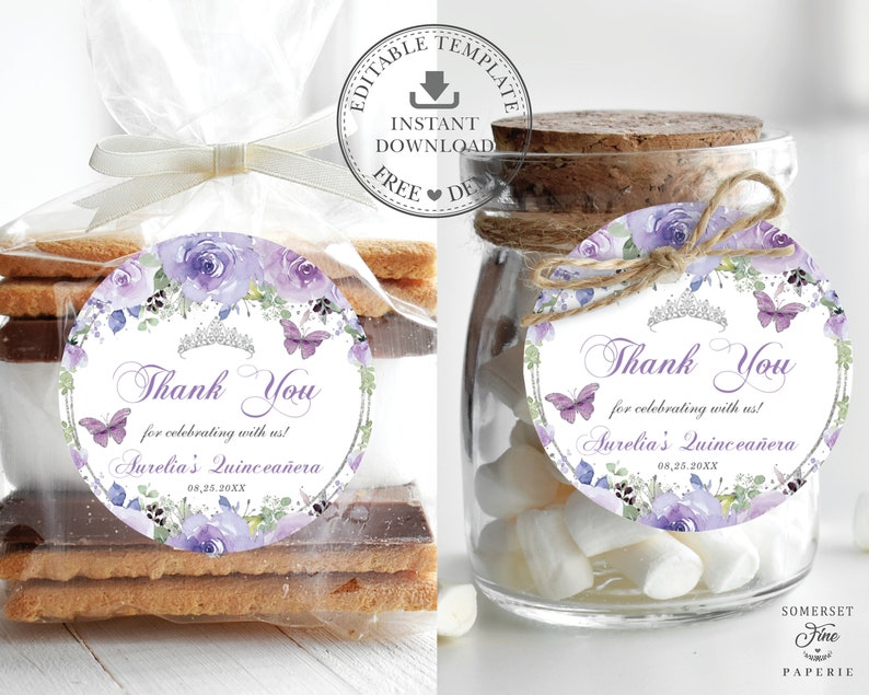 EDITABLE TEMPLATE 2 Round Favor Label Purple Lilac - Etsy