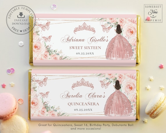Quinceanera Party Favors Candy Bar Hershey Bar Wrappers Personalized