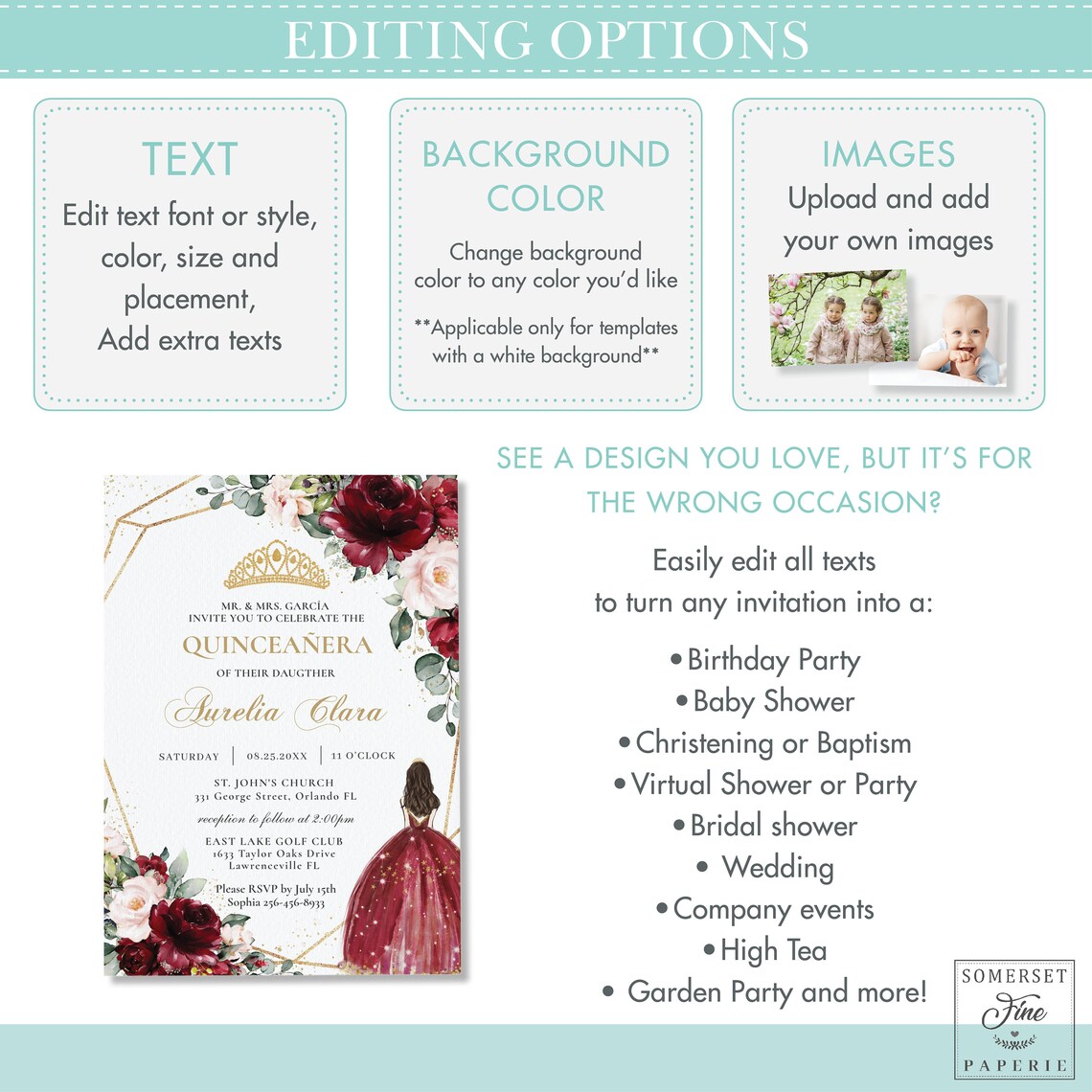 EDITABLE Slim Soft Blush Pink Floral Quinceanera Program Quince XV ...