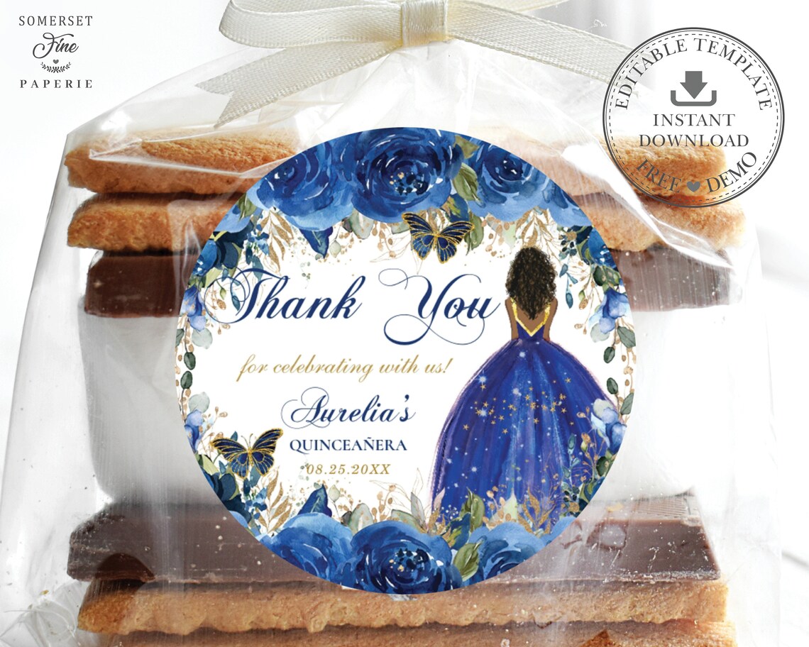 EDITABLE TEMPLATE 2 Circle Favor Label Royal Blue Floral - Etsy