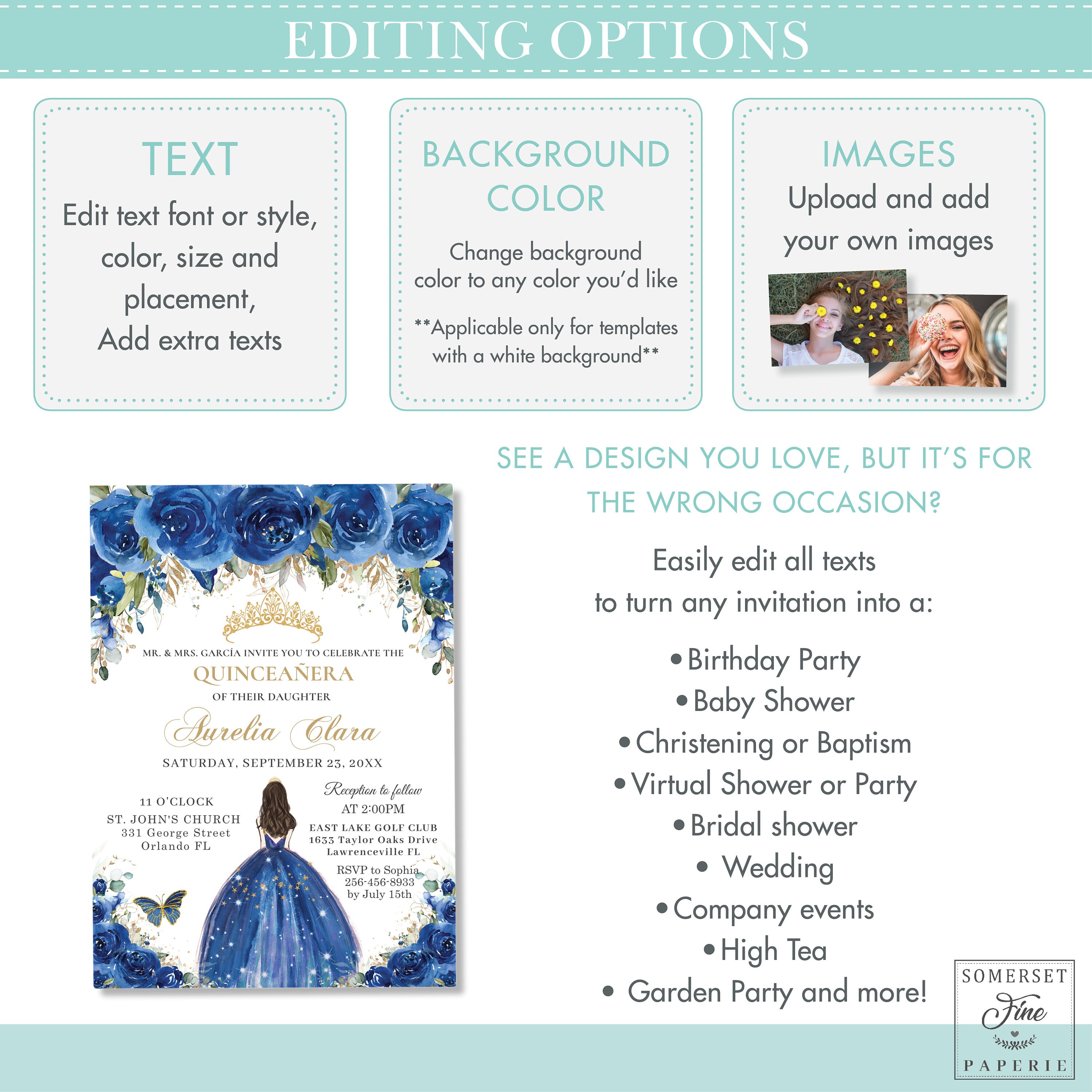 Royal Blue Floral Place Cards Printable EDITABLE TEMPLATE - Etsy