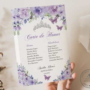 Purple Lilac Floral Silver Butterflies Quinceañera Program Printable ...