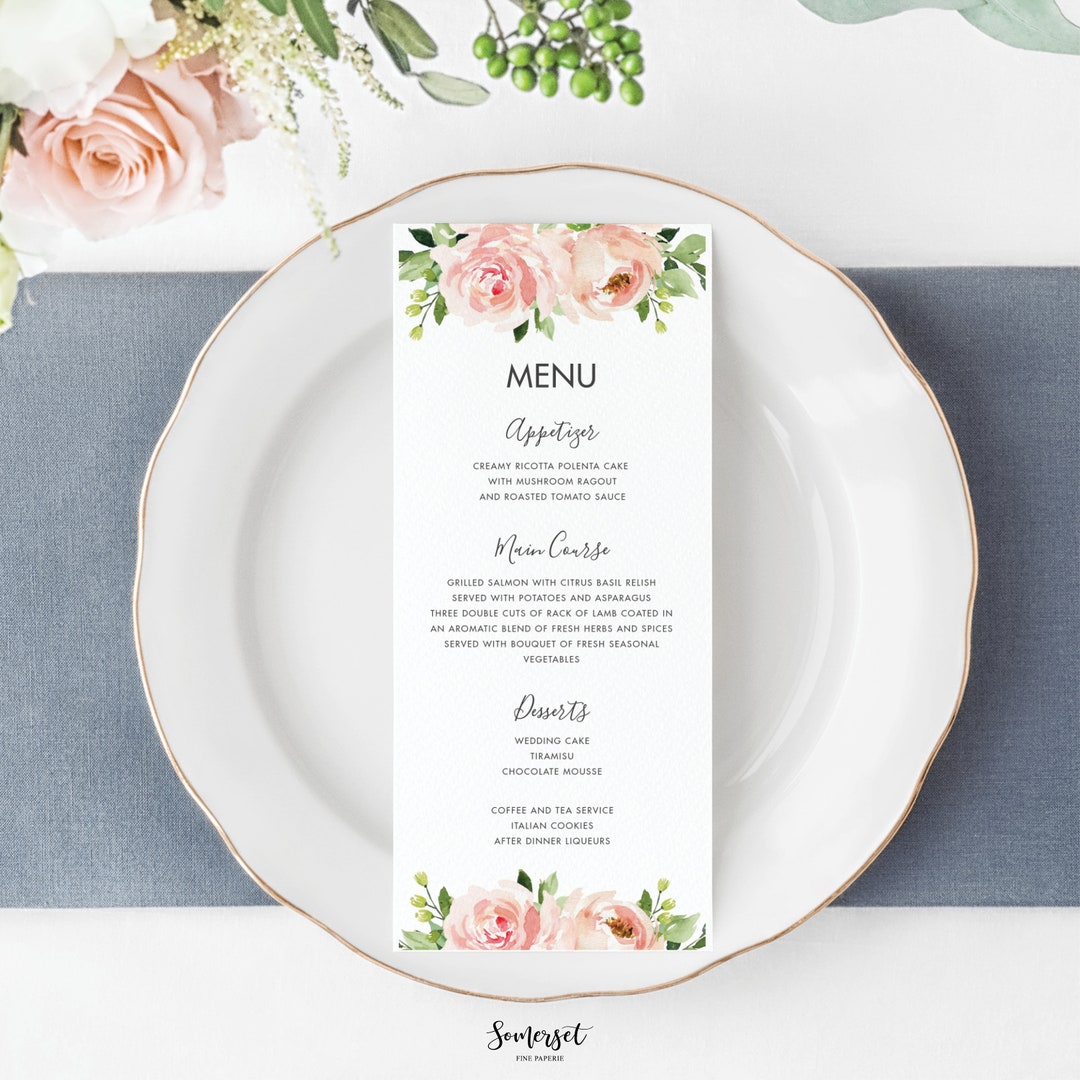 Rustic Wedding Menu, INSTANT DOWNLOAD, Editable Template, Floral Food ...