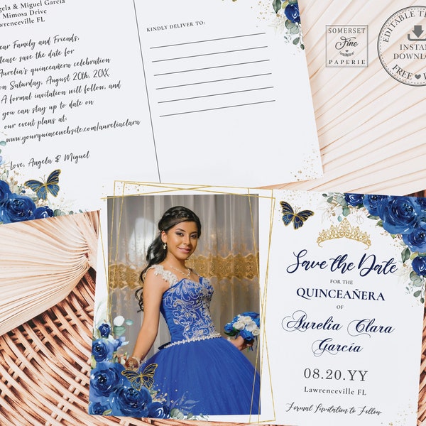 Quinceanera Save the Date Template Postcard - Etsy