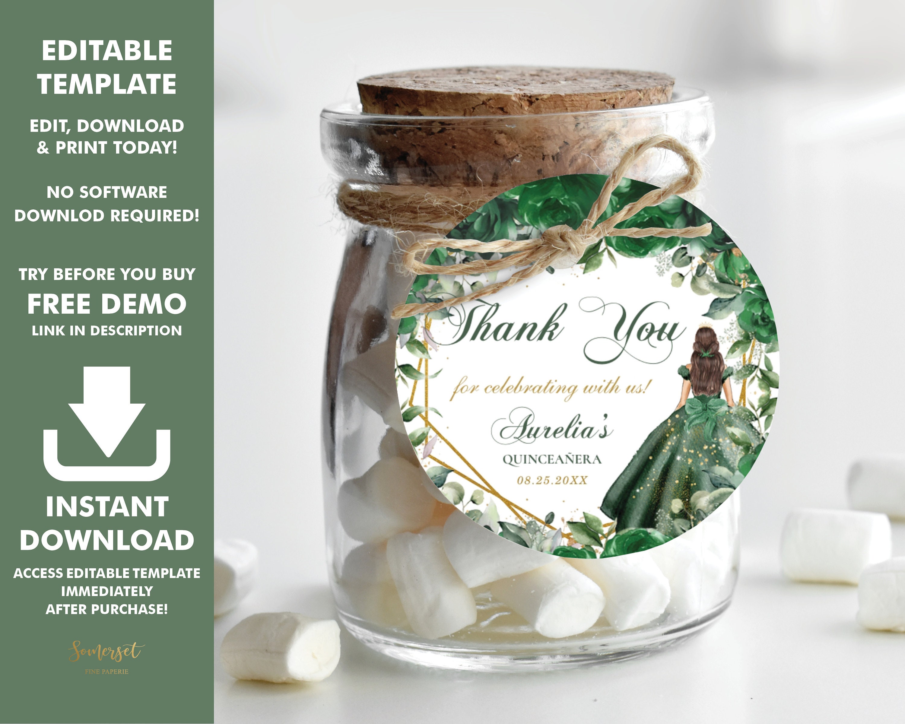 EDITABLE TEMPLATE 2 Circle Favor Label Emerald Green - Etsy Australia