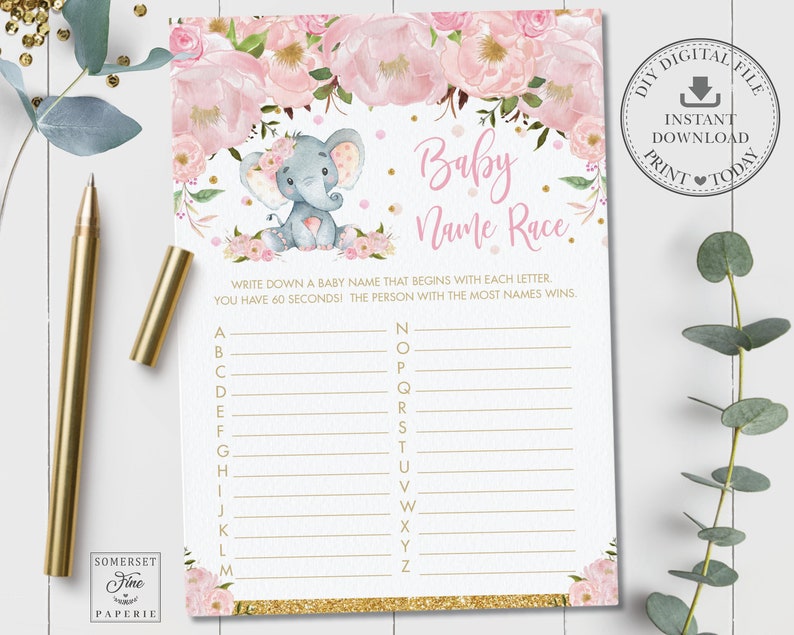 Elephant Pink Floral Baby Shower Game Bundle INSTANT - Etsy Australia