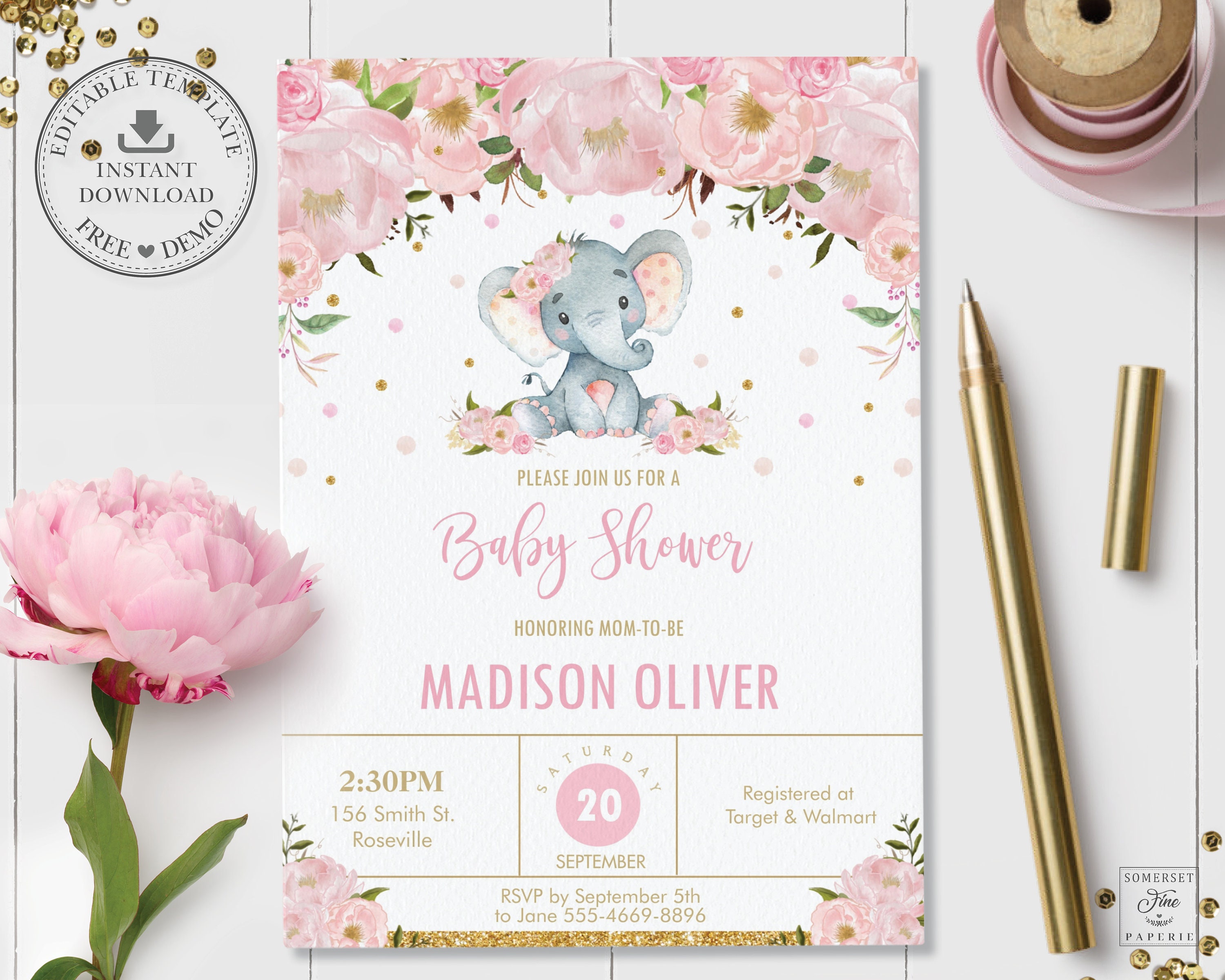Cute Elephant Invitation Cards Baby Shower Cute Elephant And Balloons