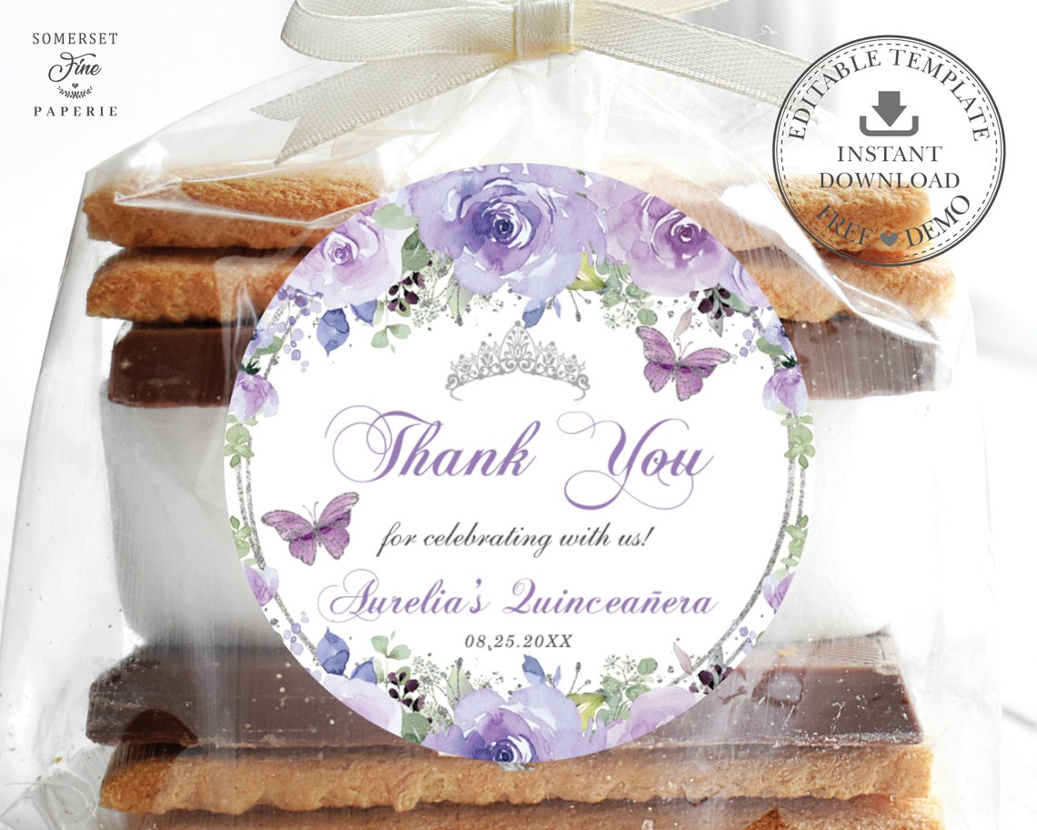 EDITABLE TEMPLATE 2 Round Favor Label Purple Lilac - Etsy