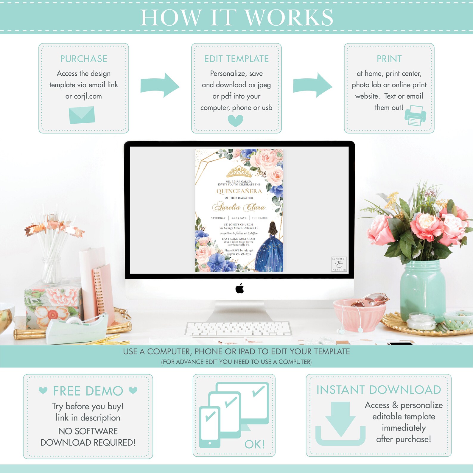 EDITABLE TEMPLATE 2 Circle Favor Label Royal Blue Blush - Etsy