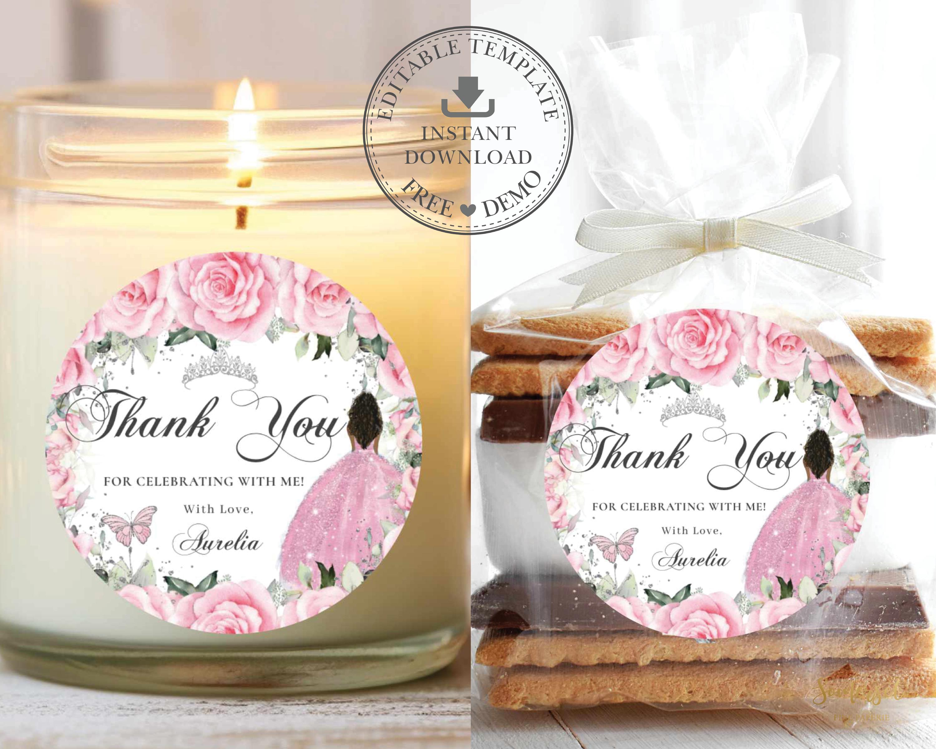 EDITABLE TEMPLATE 2" Round Favor Label Pink Floral Silver Brown ...