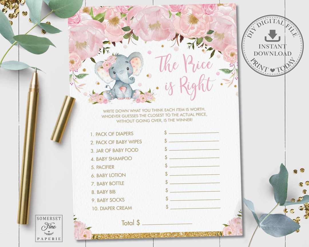 EDITABLE TEMPLATE, the Price is Right Game, Cute Pink Floral Baby ...