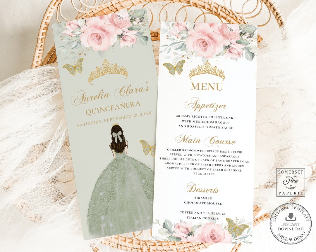 EDITABLE TEMPLATE Blush Pink Floral Gold Sage Green Dress Princess ...