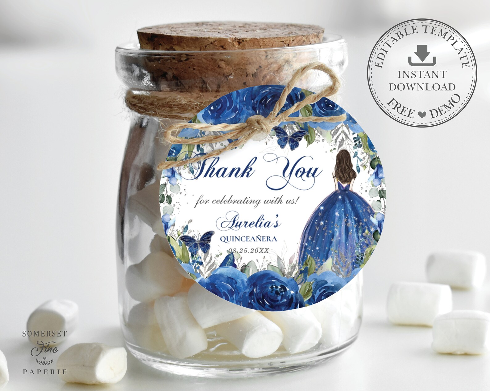 EDITABLE TEMPLATE 2 Circle Favor Label Royal Blue - Etsy Australia