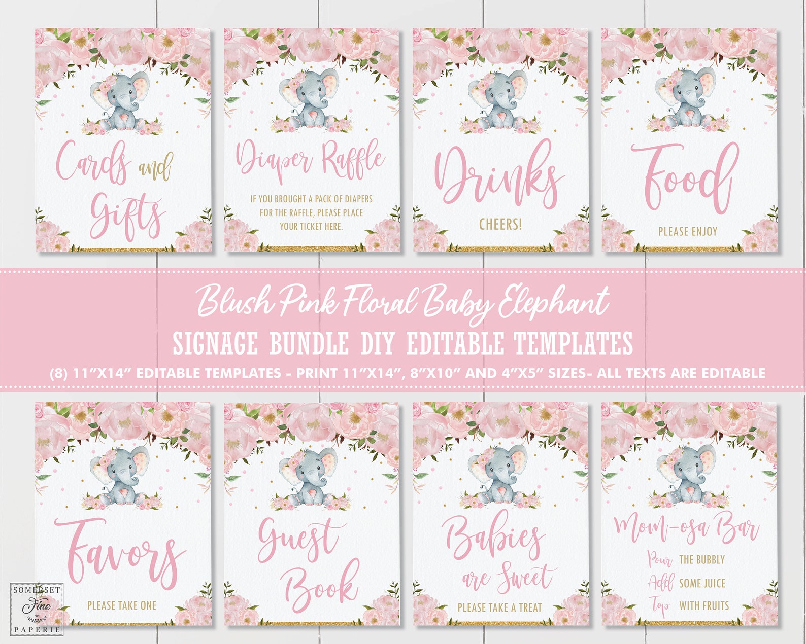 Elephant Signs Bundle EDITABLE TEMPLATE Elephant Baby - Etsy Australia