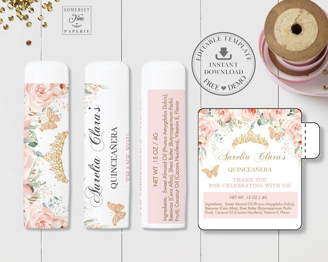 Blush Floral Gold Crown Lip Balm Labels Printable EDITABLE TEMPLATE 4g ...