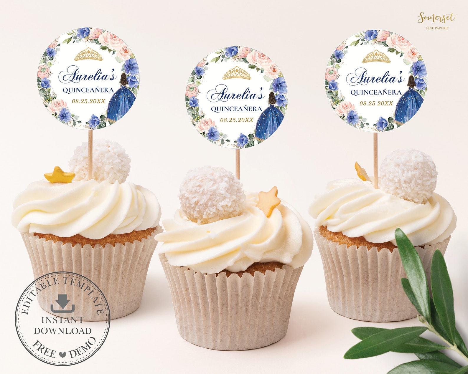 EDITABLE TEMPLATE 2 Circle Favor Label Royal Blue Blush - Etsy