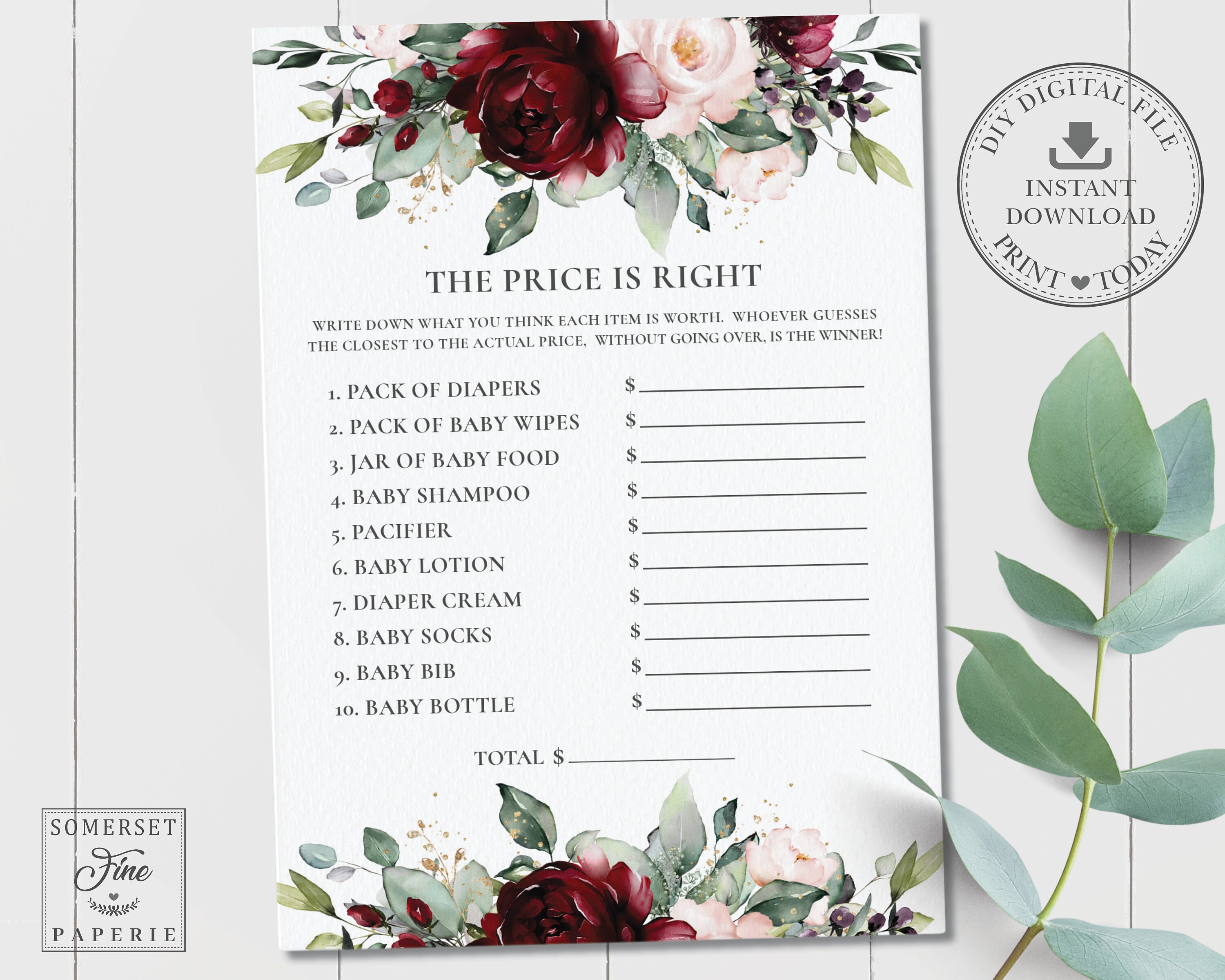 Floral the Price is Right Game INSTANT DOWNLOAD Girl - Etsy Australia