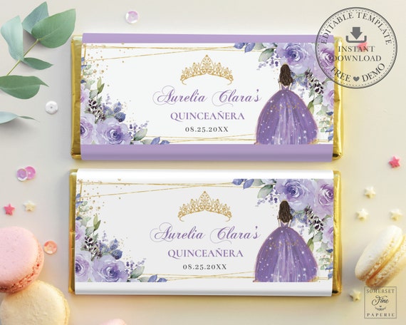 Purple Lilac Floral Princess Chocolate Bar Wrapper EDITABLE - Etsy