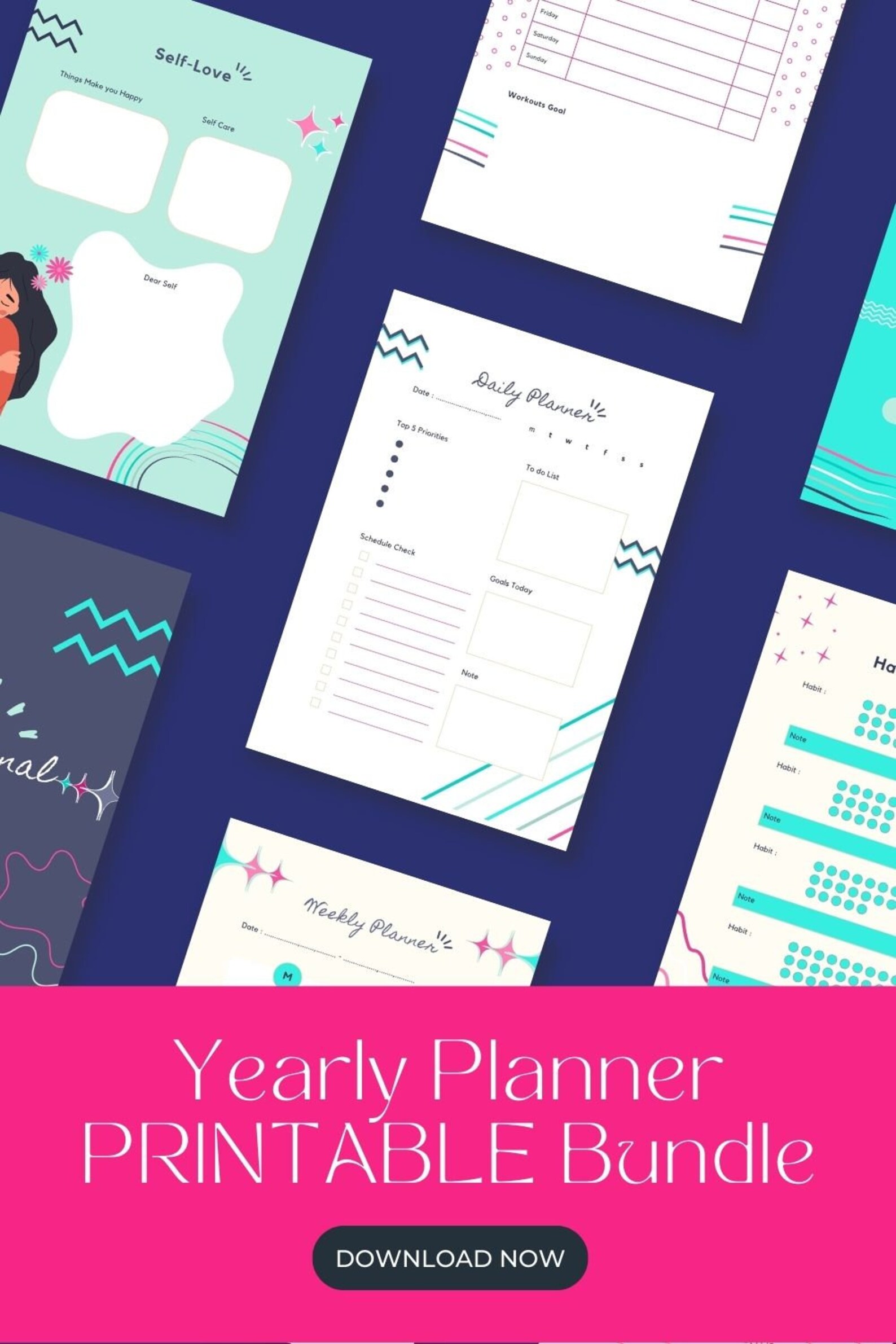 Printable Planner | Digital Journal Planner Yearly | Undated Planner ...