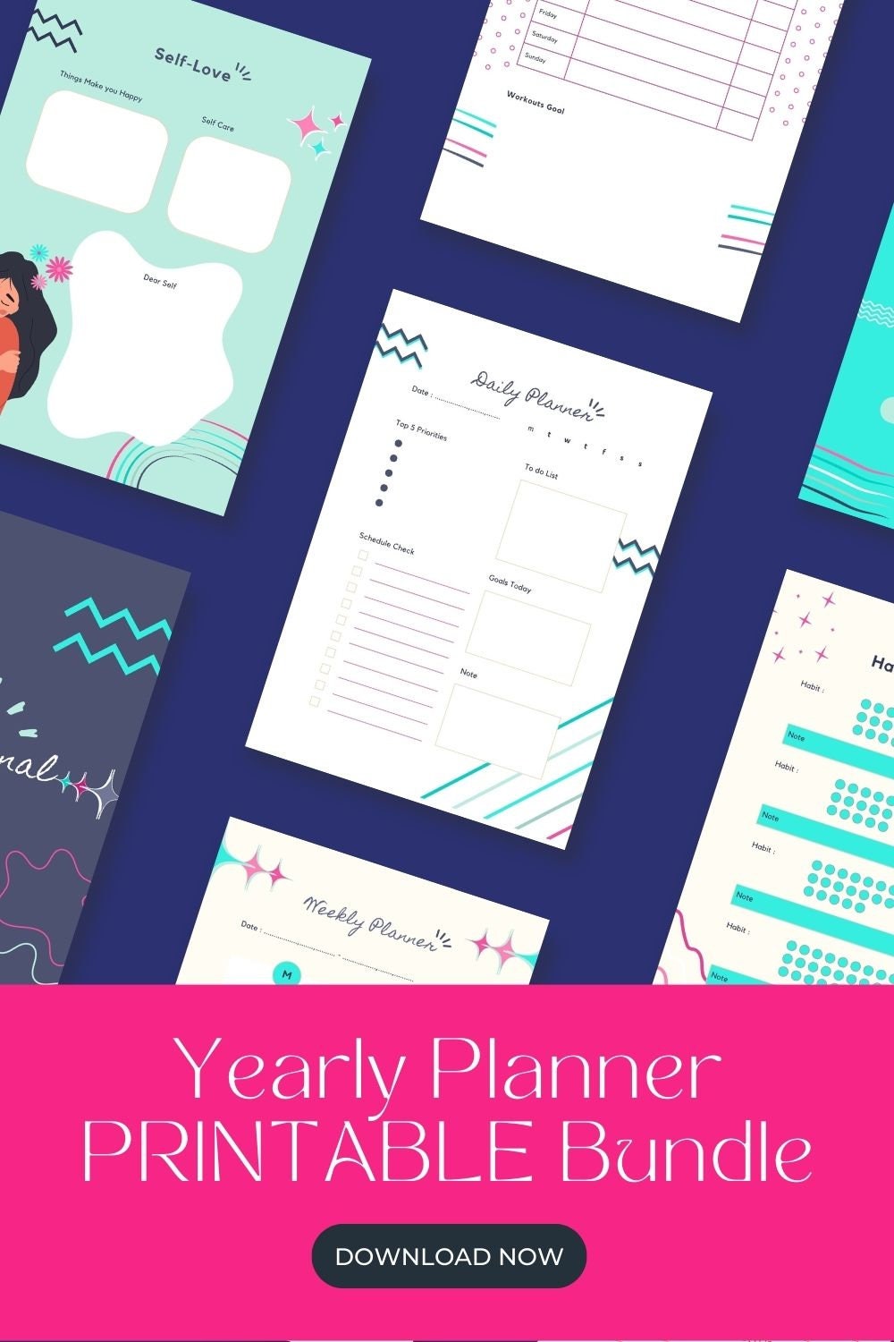 Printable Planner | Digital Journal Planner Yearly | Undated Planner ...