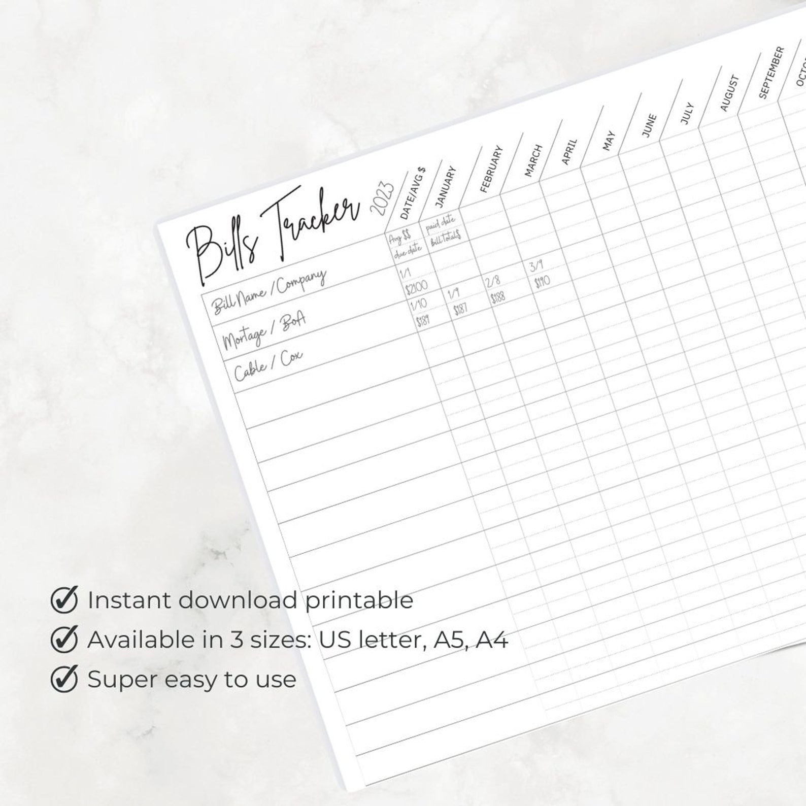 Bill Tracker Google Sheets Template | Monthly Budget Average Tracker ...
