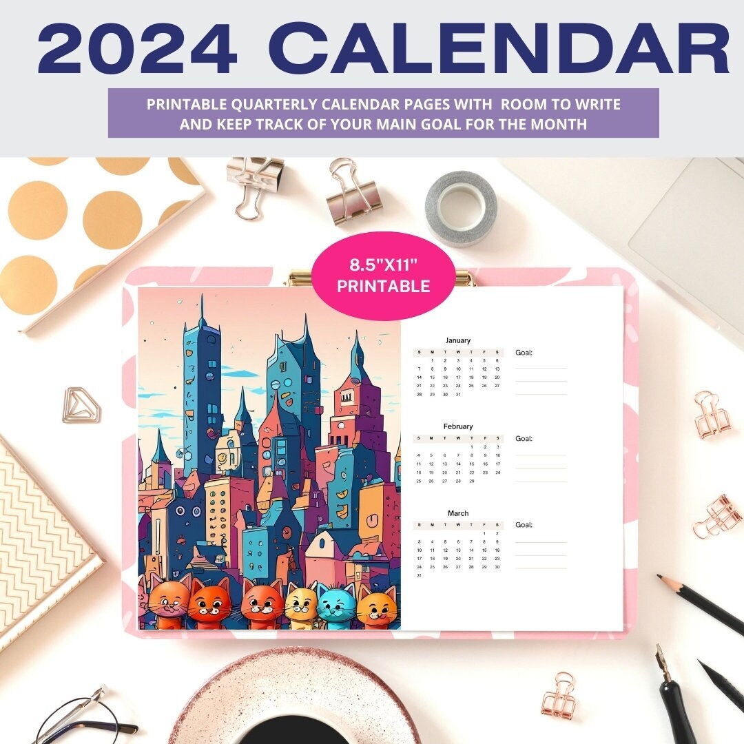 2024 Printable Quarterly Calendar | Minimalist Original Artwork ...