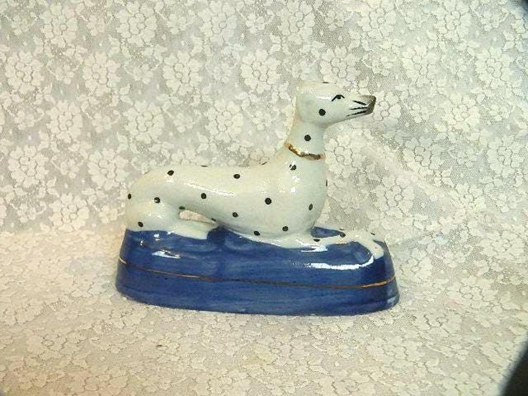 Mid‑century Delft Revival Ceramic Dog Figurine • Blue & White ...