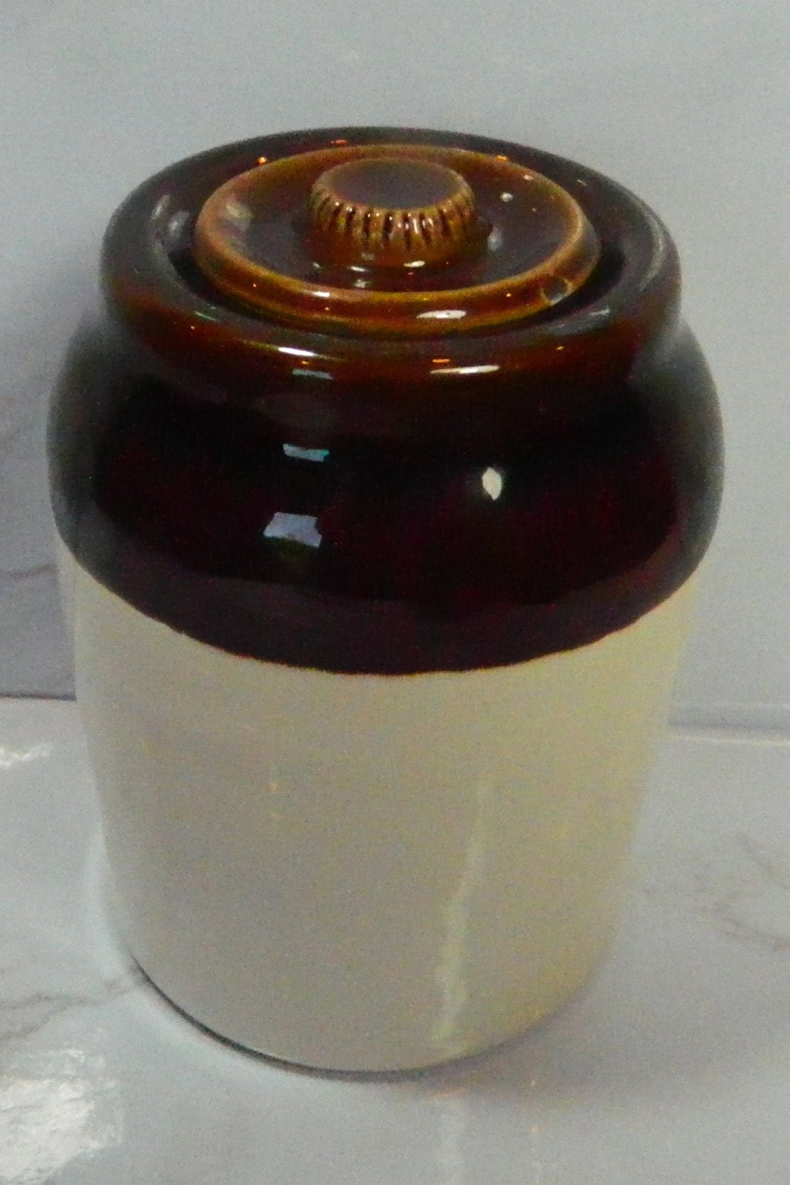 Vintage Glazed Two-tone Brown Salt Glazed Mini Mustard/crock - Etsy