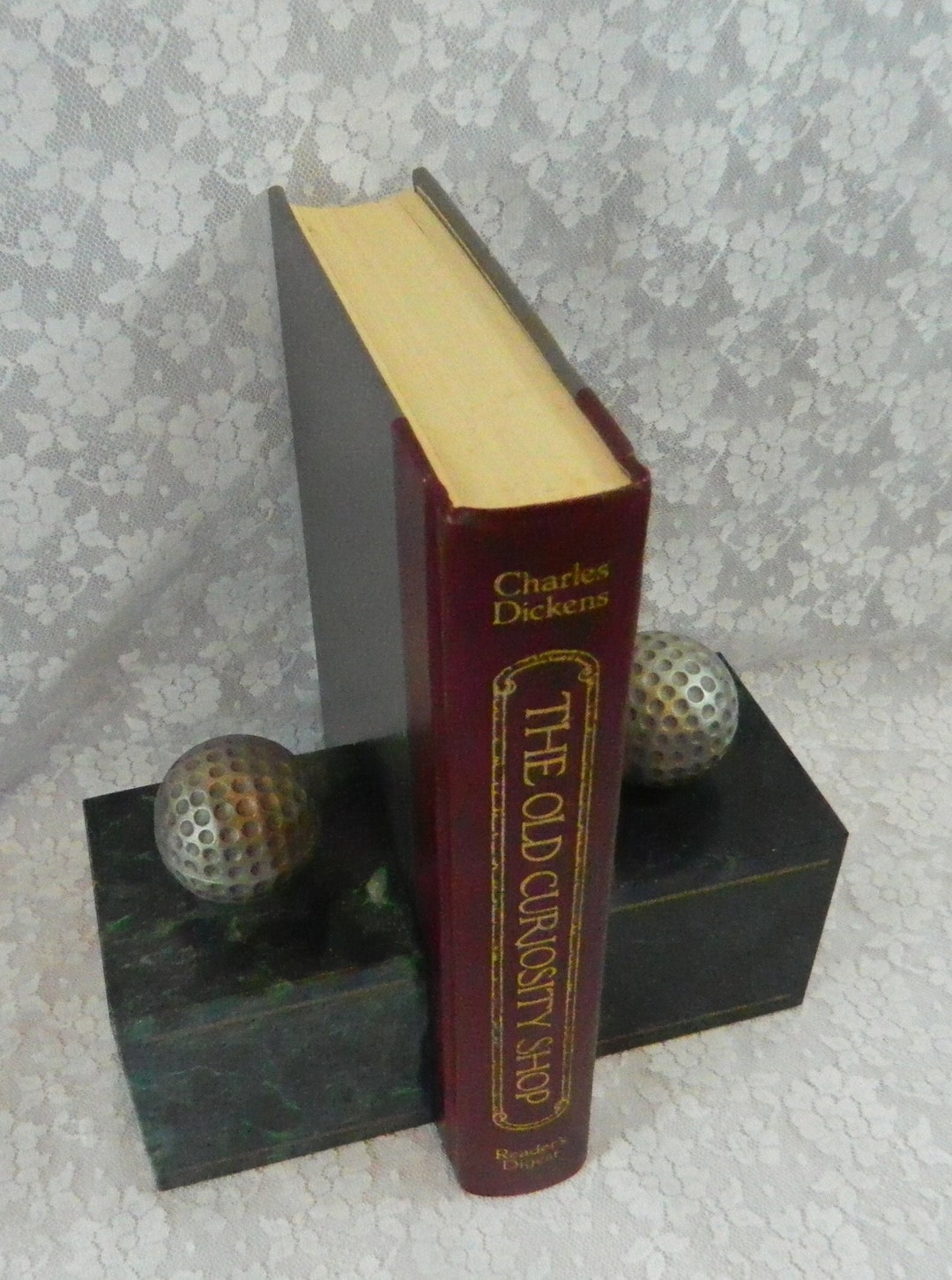 Vintage Golf Ball Bookends Green Marble Silver Golf Ball by FORT - Etsy